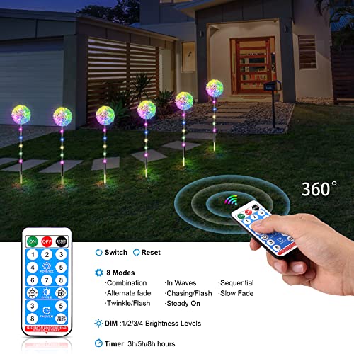 Solar Outdoor Lights Garden Decor, 6 Pack Solar Dandelion Flower Stake Landscape Lights IP65 Waterproof with Remote, 96 LED 8 Lighting Modes Outdoor Decoration for Lawn Patio Yard Pathway Party Gift