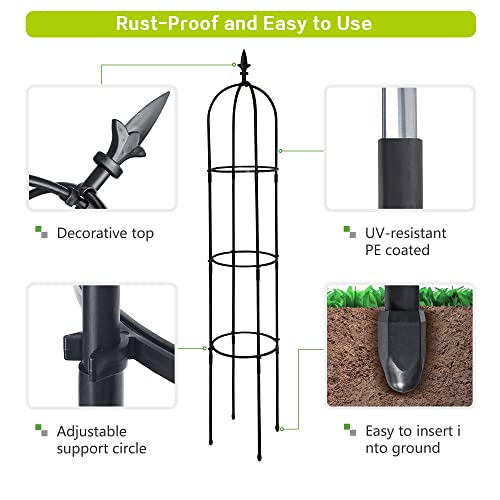 Garden Obelisk Trellis for Climbing Plants Outdoor 6 Ft Rose Bush Round Trellis for Pots Rustproof Metal Plant Flower Trellises for Clematis Vine Jasmine Support Outdoor Indoor