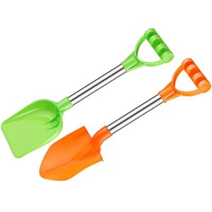 2 pieces orange green beach shovel, 12.5 inch stainless stain plastic sand shovel jumbo large sturdy garden shovel snow shovel with long handle for garden sand snow