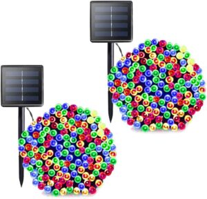 dotomp solar christmas string lights, 72ft 200 led 8 modes solar powered outdoor string light lighting waterproof fairy lights for xmas tree garden homes wedding lawn party decor (2 pack)