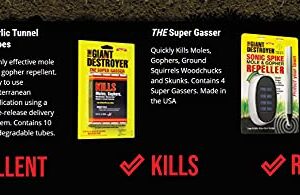 The Giant Destroyer (GAS KILLER) (1Pack of 4 Tubes) kills Moles, Gophers, Woodchucks, Norway Rats, Skunks, Ground Squirrels in their Holes, Tunnels, Burrows. NO dealing w/ dead pest, better than traps