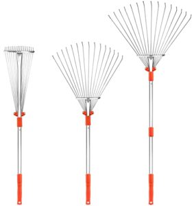 buyplus adjustable garden leaf rake – 24 to 63 inch telescopic metal rake, expandable folding leaves rake for lawn yard, flowers beds and roof