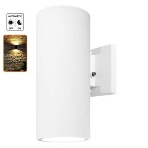 zuukole dusk to dawn sensor outdoor wall light, exterior lighting – etl listed, die-casting aluminum waterproof wall mount cylinder design – up down light fixture for porch, garage, garden and patio