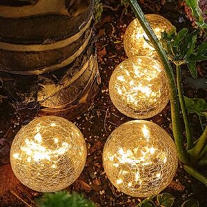 tomex solar garden lights, cracked glass ball waterproof warm white led for outdoor decor decorations pathway patio yard lawn, 1pack (3.9″)