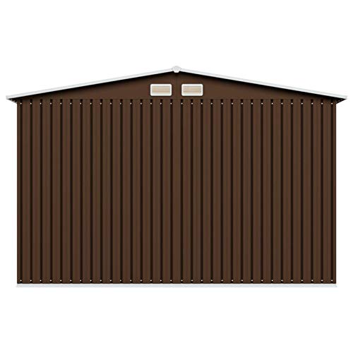 Festnight Garden Storage Shed with 4 Vents Metal Steel Double Sliding Doors Outdoor Tood Shed Patio Lawn Care Equipment Pool Supplies Organizer Brown 101.2 x 80.7 x 70.1 Inches (W x D x H)