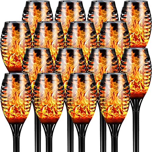 OKAYSUN Solar Torch Lights with Flickering Flame, 16 Packs 12LED Tiki Torch Solar Lights Outdoor, IP65 Waterproof Mini Solar Torch Light Auto On/Off for Garden, Patio, Yard, Pathway03