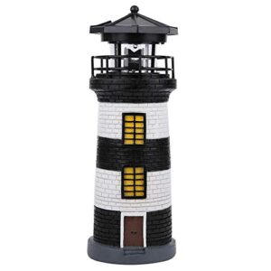 eecoo solar lighthouse rotating led garden light outdoor solar light decorative landscape lamp for garden yard lawn decor(black)