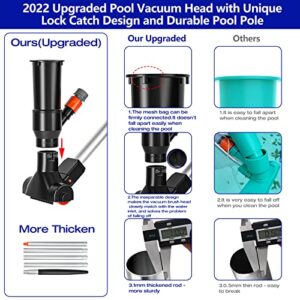 2023 Upgraded Small Pool Vacuum for Above Ground Pool w/Unique Lock Catch,48" Pool Pole,Brushes &Leaf Bag kit,Portable Swimming Pool Vacuum Head Cleaner,Pool Leaf Vacuum for Spa Hot Bub,Inground Pool