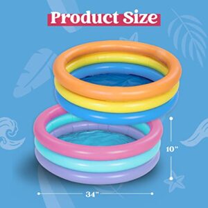 2 Packs 34'' Multicolor Inflatable Kiddie Pools, Baby Swimming Pool Set, Kids Summer Fun Water Pool Pit Ball Pool Thick Wear-Resistant Blow Up for Garden Backyard Outdoor (34’’ 10’’)