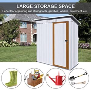 Outdoor Storage Shed, 5×3FT Small shed, Galvanized Steel Metal Garden Shed with Single Lockable Door, Tool Storage Shed for Patio Lawn Backyard Trash Cans, Orange