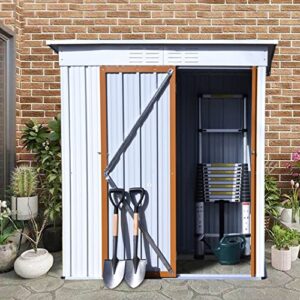 outdoor storage shed, 5×3ft small shed, galvanized steel metal garden shed with single lockable door, tool storage shed for patio lawn backyard trash cans, orange