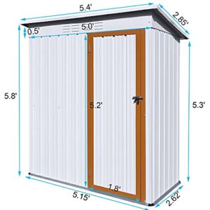 Outdoor Storage Shed, 5×3FT Small shed, Galvanized Steel Metal Garden Shed with Single Lockable Door, Tool Storage Shed for Patio Lawn Backyard Trash Cans, Orange