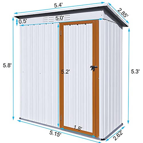 Outdoor Storage Shed, 5×3FT Small shed, Galvanized Steel Metal Garden Shed with Single Lockable Door, Tool Storage Shed for Patio Lawn Backyard Trash Cans, Orange