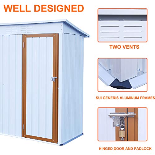 Outdoor Storage Shed, 5×3FT Small shed, Galvanized Steel Metal Garden Shed with Single Lockable Door, Tool Storage Shed for Patio Lawn Backyard Trash Cans, Orange