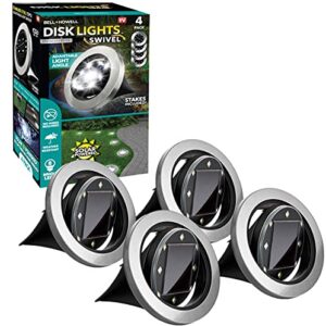 bell+howell swivel disk lights set of 4 solar ground lights with 8 led bulbs – landscape lighting for outdoor, yard, garden and lawn – wireless, easy installation, stakes included – as seen on tv