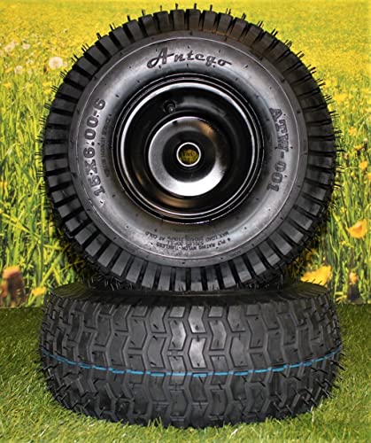 (Set of 2) Matte Black Universal Fit 15x6.00-6 Tires & Wheels 4 Ply for Lawn & Garden Mower Turf Tires .75" Bearing