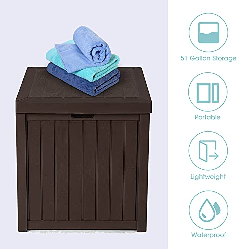 SUNVIVI OUTDOOR Patio Storage Box, 51 Gallon Small Deck Boxes Outdoor Waterproof Patio Cushion Storage Outside Container for Pool Towel, Garden Tools, Toys, Brown