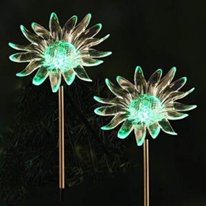 2pcs waterproof outdoor solar garden stake lights with vivid figurine –sun flower led garden landscape lawn lamp for flower beds backyards decoration