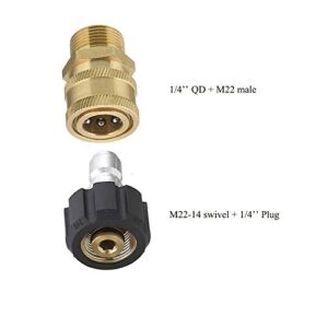 Qzbhct M22 14mm Swivel Fitting + 1/4" Quick Disconnect，Pressure Washer Adapter Set Quick Connect Kit, 2 Set