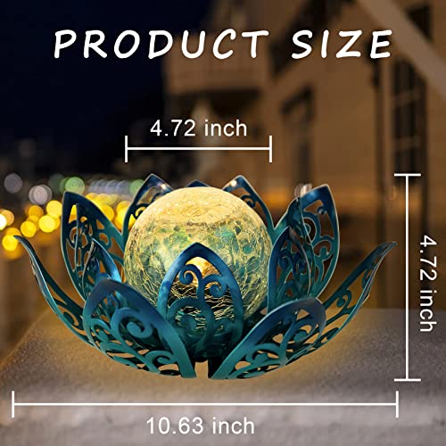 Afirst Solar Lights Outdoor, Lotus Lamp Garden Decor Metal Crackle Glass Solar Lantern Decorative Waterproof Tabletop Landscape Path Light LED Table Light for Patio,Lawn,Walkway,Tabletop,Pathway