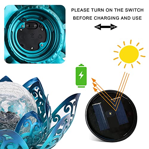 Afirst Solar Lights Outdoor, Lotus Lamp Garden Decor Metal Crackle Glass Solar Lantern Decorative Waterproof Tabletop Landscape Path Light LED Table Light for Patio,Lawn,Walkway,Tabletop,Pathway