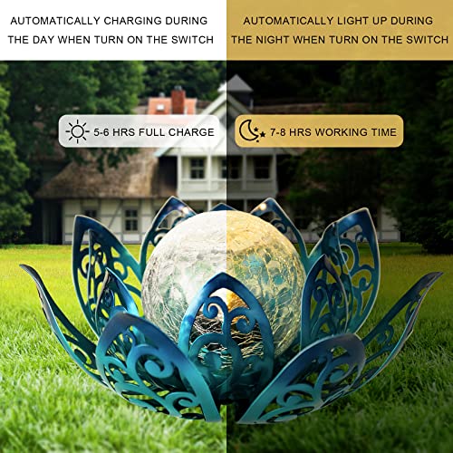 Afirst Solar Lights Outdoor, Lotus Lamp Garden Decor Metal Crackle Glass Solar Lantern Decorative Waterproof Tabletop Landscape Path Light LED Table Light for Patio,Lawn,Walkway,Tabletop,Pathway