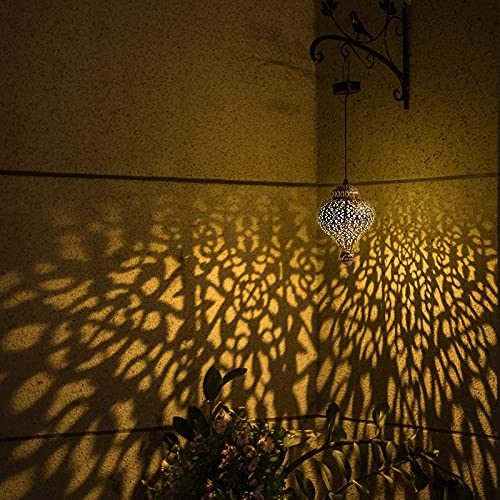 Twinkya Hanging Solar Lights Outdoor Decorative Garden Lights with Warm Light Metal Waterproof Boho Design, Outdoor Decorations for Patio Pathway Yard Garden Decor (1 Pack)