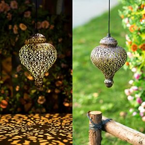 Twinkya Hanging Solar Lights Outdoor Decorative Garden Lights with Warm Light Metal Waterproof Boho Design, Outdoor Decorations for Patio Pathway Yard Garden Decor (1 Pack)