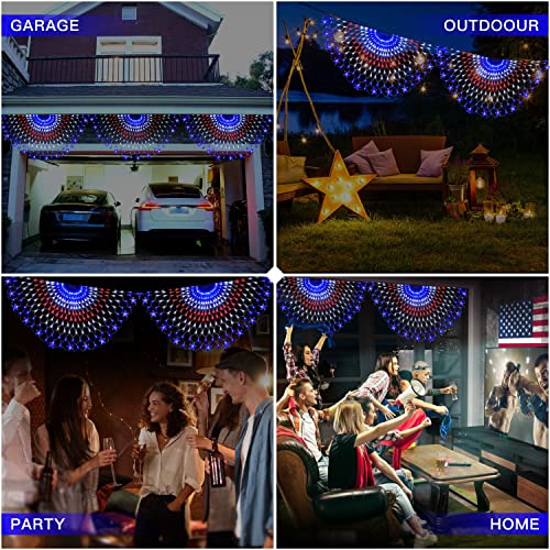 Qulist July 4th American Flag Lights, 250 LED Waterproof Half Fan Flag Light for Yard Garden Decoration,Festival,Holiday,4th of July Independence Day Party Decorations