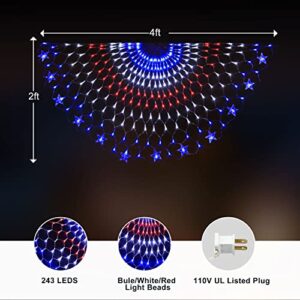 Qulist July 4th American Flag Lights, 250 LED Waterproof Half Fan Flag Light for Yard Garden Decoration,Festival,Holiday,4th of July Independence Day Party Decorations