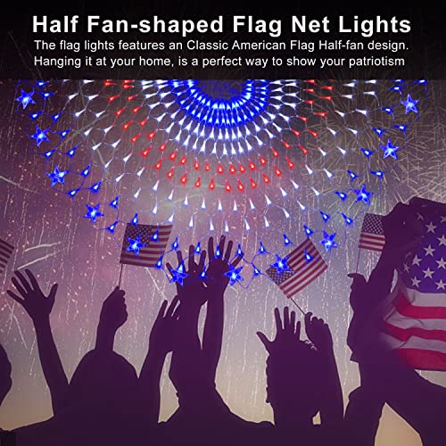 Qulist July 4th American Flag Lights, 250 LED Waterproof Half Fan Flag Light for Yard Garden Decoration,Festival,Holiday,4th of July Independence Day Party Decorations