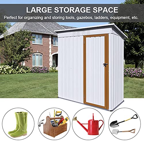 5x3FT Outdoor Metal Storage Shed, Tool shed with Sloping roof and Lockable Door&Vents, A Garden shed That can Prevent The Sun and rain, and a Bike shed That can Store Garden Tools and Bicycles,Yellow