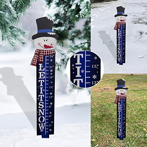 24Inch/24CM Snow Gauge Made Metal Outdoor,Winter Rugged Snow Meter Handmade Metal Yard Snow,Measuring Stick Outdoor Garden Decorative,Holiday Courtyard Metal Snow Gauge Stakes (Snowman-B(24Inch))