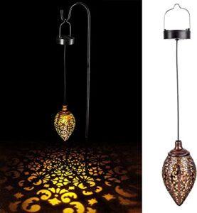 solis plus outdoor hanging solar light with shepherd’s hook included-hanging solar lighting for garden 8mm led solar décor – elegant olive-shaped hanging solar lights outdoor – renewable energy source