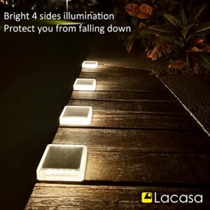 Lacasa Solar Deck Lights Outdoor Waterproof LED, Step Lights Solar Powered Driveway Dock Lights Marine, White 4000K, Dusk to Dawn, Stick on Ground for Garden Steps Yard Patio Pathway, Square, 4 Pack