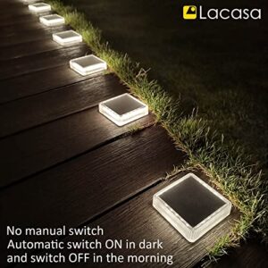 Lacasa Solar Deck Lights Outdoor Waterproof LED, Step Lights Solar Powered Driveway Dock Lights Marine, White 4000K, Dusk to Dawn, Stick on Ground for Garden Steps Yard Patio Pathway, Square, 4 Pack