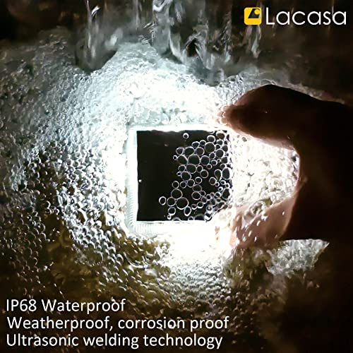 Lacasa Solar Deck Lights Outdoor Waterproof LED, Step Lights Solar Powered Driveway Dock Lights Marine, White 4000K, Dusk to Dawn, Stick on Ground for Garden Steps Yard Patio Pathway, Square, 4 Pack