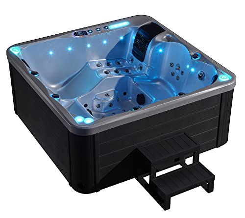 KOOSOM Luxury Hot Tub 6 Person Jakuzi Whirlpool Outdoor Spa Tub Freestanding Bathtub in Garden, 72 Jets Massage for 78-Inch Square with LED Lights, White Cloud and Black