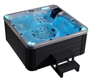 koosom luxury hot tub 6 person jakuzi whirlpool outdoor spa tub freestanding bathtub in garden, 72 jets massage for 78-inch square with led lights, white cloud and black