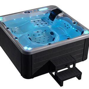 KOOSOM Luxury Hot Tub 6 Person Jakuzi Whirlpool Outdoor Spa Tub Freestanding Bathtub in Garden, 72 Jets Massage for 78-Inch Square with LED Lights, White Cloud and Black