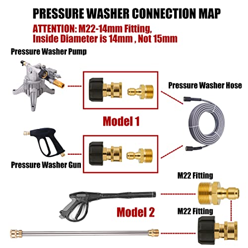 RIDGE WASHER Pressure Washer Adapter Set, Gun to Wand, M22 to 1/4'' Quick Connect, 5000 PSI