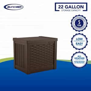 Suncast 22 Gallon Small Resin Storage Seat, Java, SSW600J & Keter Pacific Cool Bar Outdoor Patio Furniture and Hot Tub Side Table with 7.5 Gallon Beer and Wine Cooler, Dark Grey