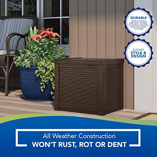 Suncast 22 Gallon Small Resin Storage Seat, Java, SSW600J & Keter Pacific Cool Bar Outdoor Patio Furniture and Hot Tub Side Table with 7.5 Gallon Beer and Wine Cooler, Dark Grey