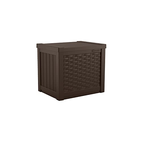 Suncast 22 Gallon Small Resin Storage Seat, Java, SSW600J & Keter Pacific Cool Bar Outdoor Patio Furniture and Hot Tub Side Table with 7.5 Gallon Beer and Wine Cooler, Dark Grey