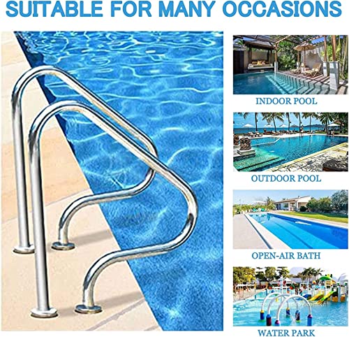 Pool Handrails Metal Pool Hand Rail, Easy Mount Inground Pool Entry Grab Rail, Swimming Pool Stair Rail for Garden Backyard Water Parks, Silver