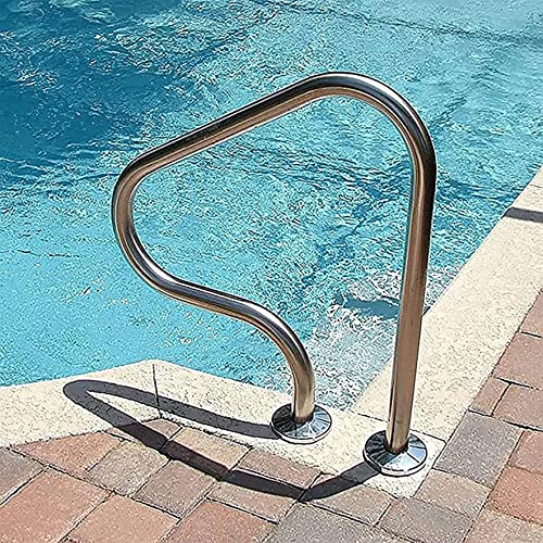 Pool Handrails Metal Pool Hand Rail, Easy Mount Inground Pool Entry Grab Rail, Swimming Pool Stair Rail for Garden Backyard Water Parks, Silver