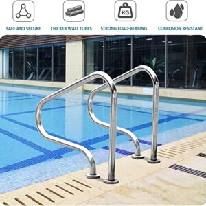 Pool Handrails Metal Pool Hand Rail, Easy Mount Inground Pool Entry Grab Rail, Swimming Pool Stair Rail for Garden Backyard Water Parks, Silver