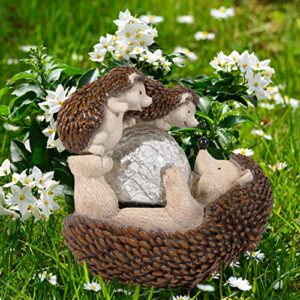 udddsr solar garden hedgehog statue, hedgehog family are playing around, outdoor décor with solar color changing lights for patio yard lawn ornament, art decoration,housewarming garden gift