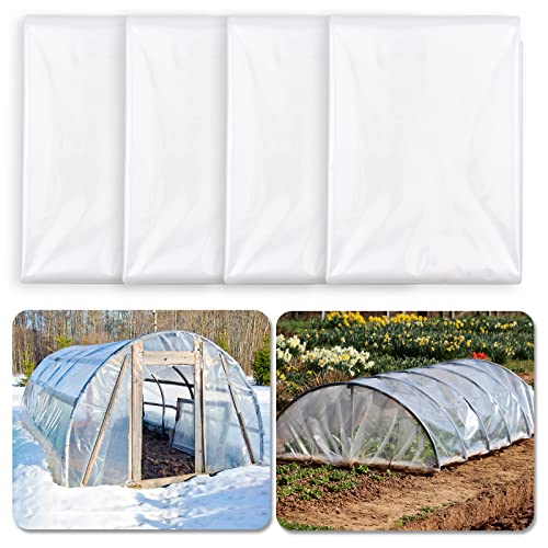 Greenhouse Film,4PCS 6.5x9.8Ft Clear Greenhouse Plastic Sheeting Cover,UV Resistant Polyethylene Film,for Horticulture,Garden and Agriculture,Apply to Greenhouse Plants Windproof Frost Dust Proof