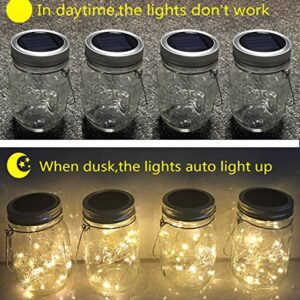 Solar Mason Jar Lights, 4 Pack 30 Leds Waterproof Fairy Firefly String Lights Build-in Glass Mason Jar, Best Patio Garden Decor Solar Hanging Lanterns Outdoor Warm White (4 Pack-Mason Jars Included)